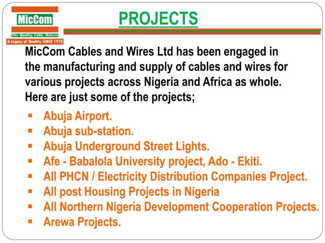 MicCom Cables and Wires Ltd Profile | PPTX