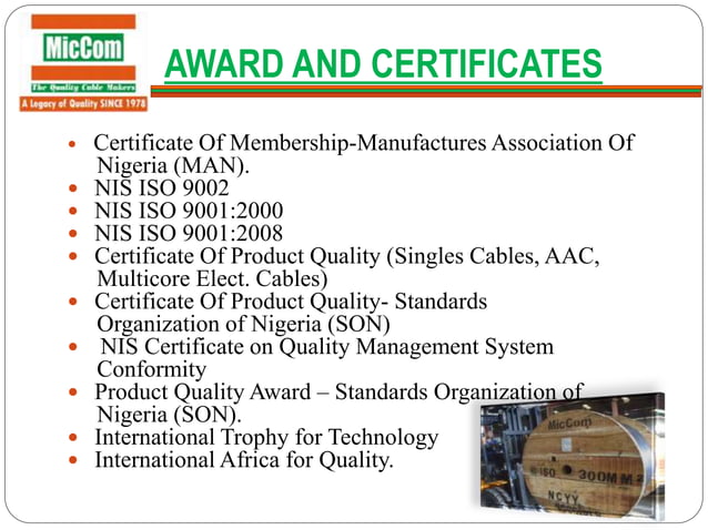 MicCom Cables and Wires Ltd Profile | PPTX