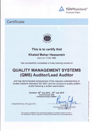 Certificate Khaled Maher iso 9001 | PDF
