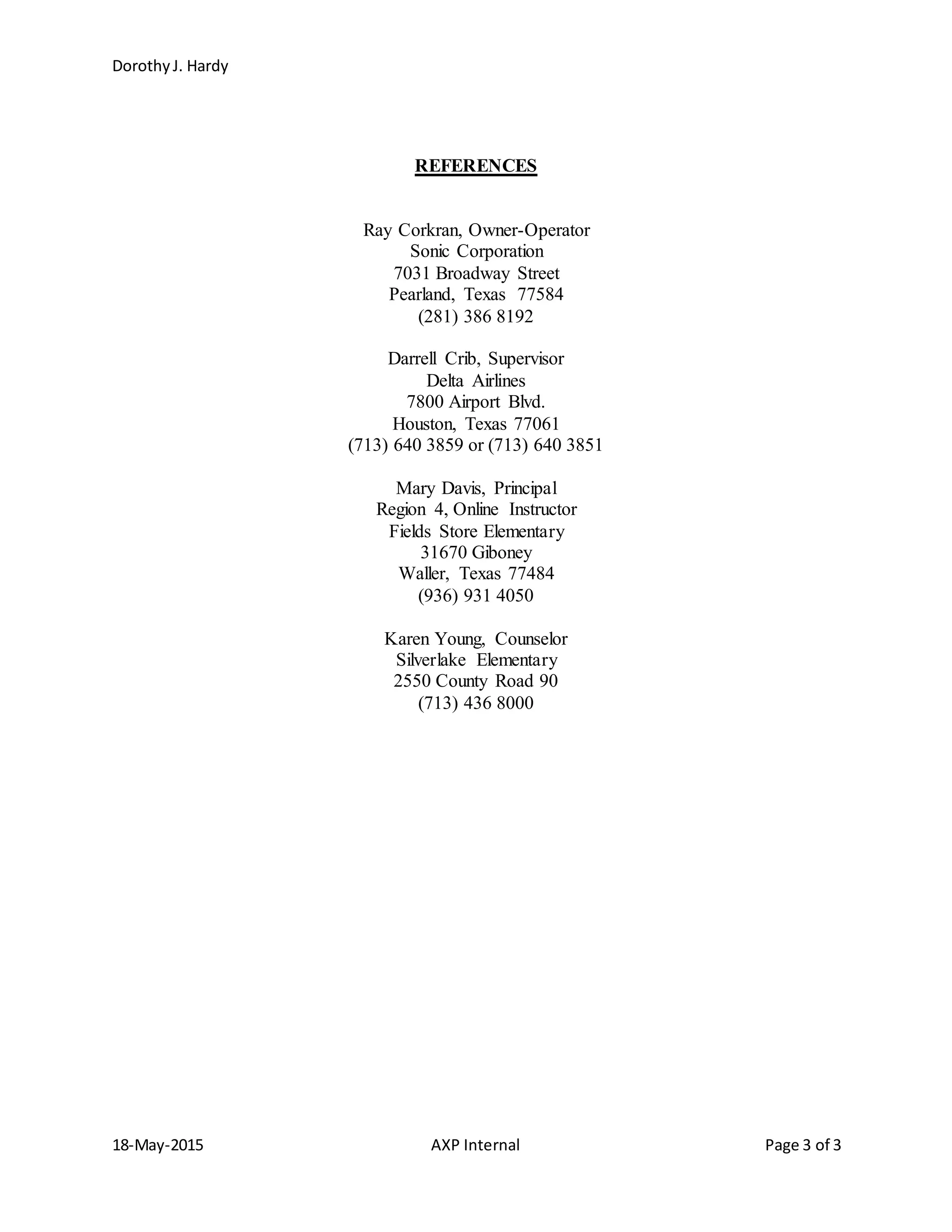 Dorothy J Hardy Resume | DOCX | Air Travel | Travel Type