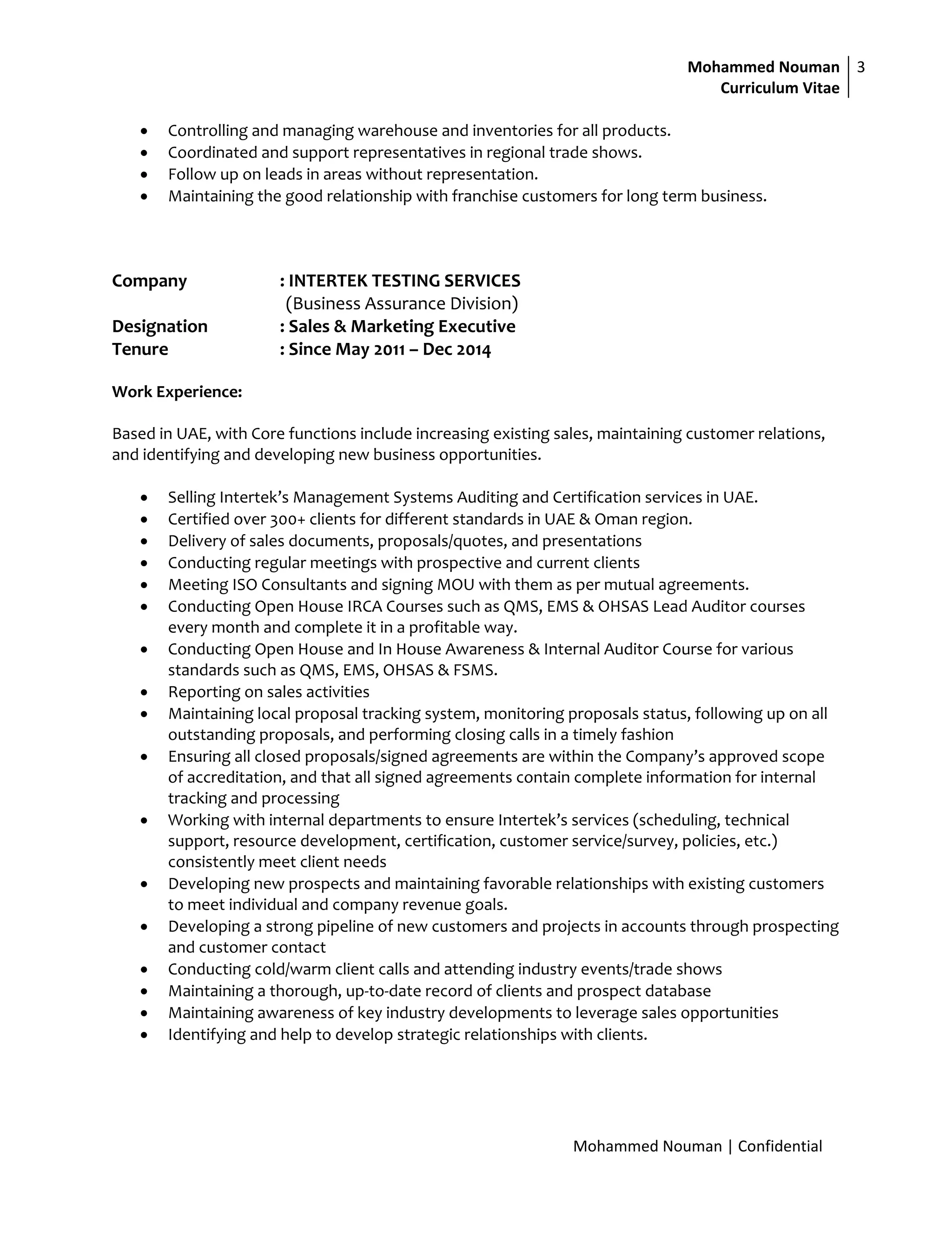 CV Of Mohammed Nouman 2016 | PDF