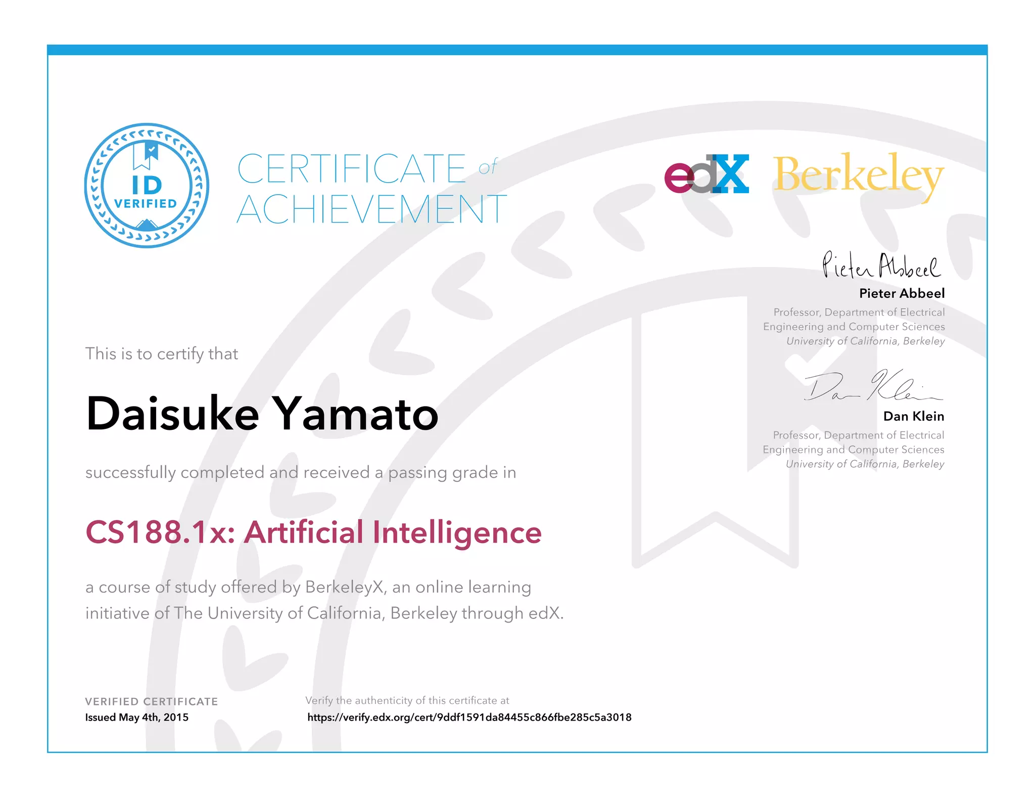 2015 Artificial Intelligence Certificate | PDF
