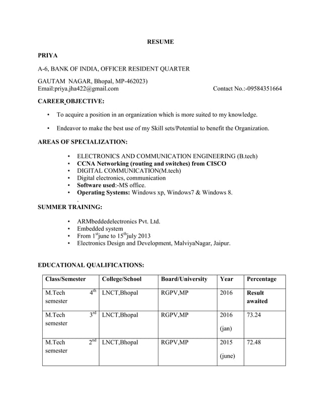 PRIYA resume update | PDF | Resume Writing and Advice | Job Search