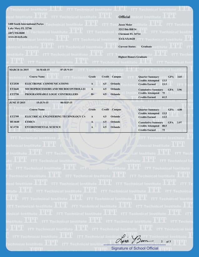 ITT_Official_Transcript | PDF | Professional School | Postgraduate Education