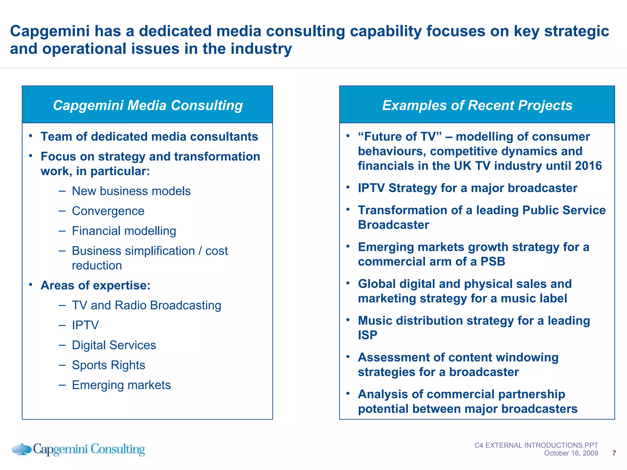 Capgemini Consulting's Telecom, Media & Entertainment | PPT