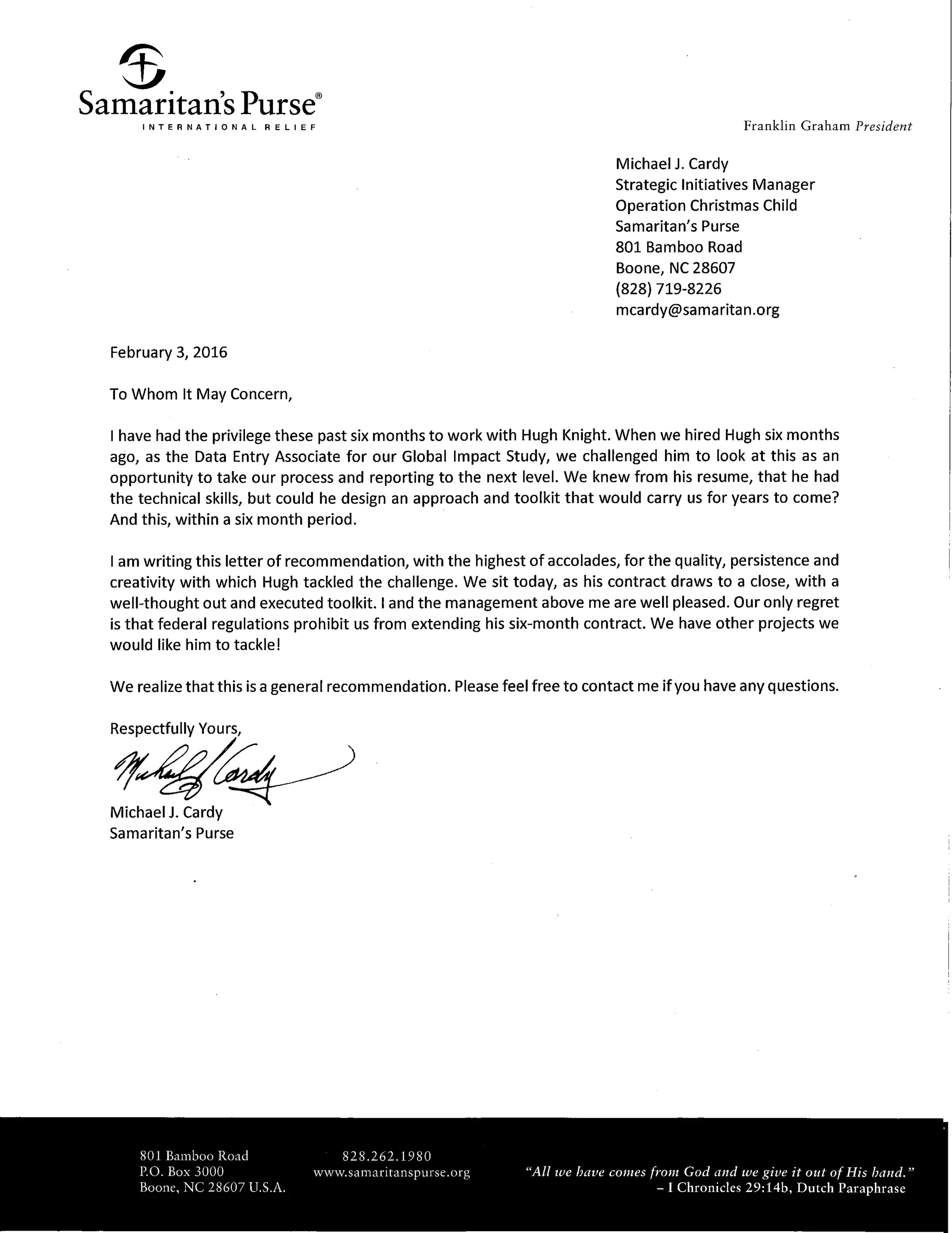 Hugh Knight Letter of Recommendation | PDF