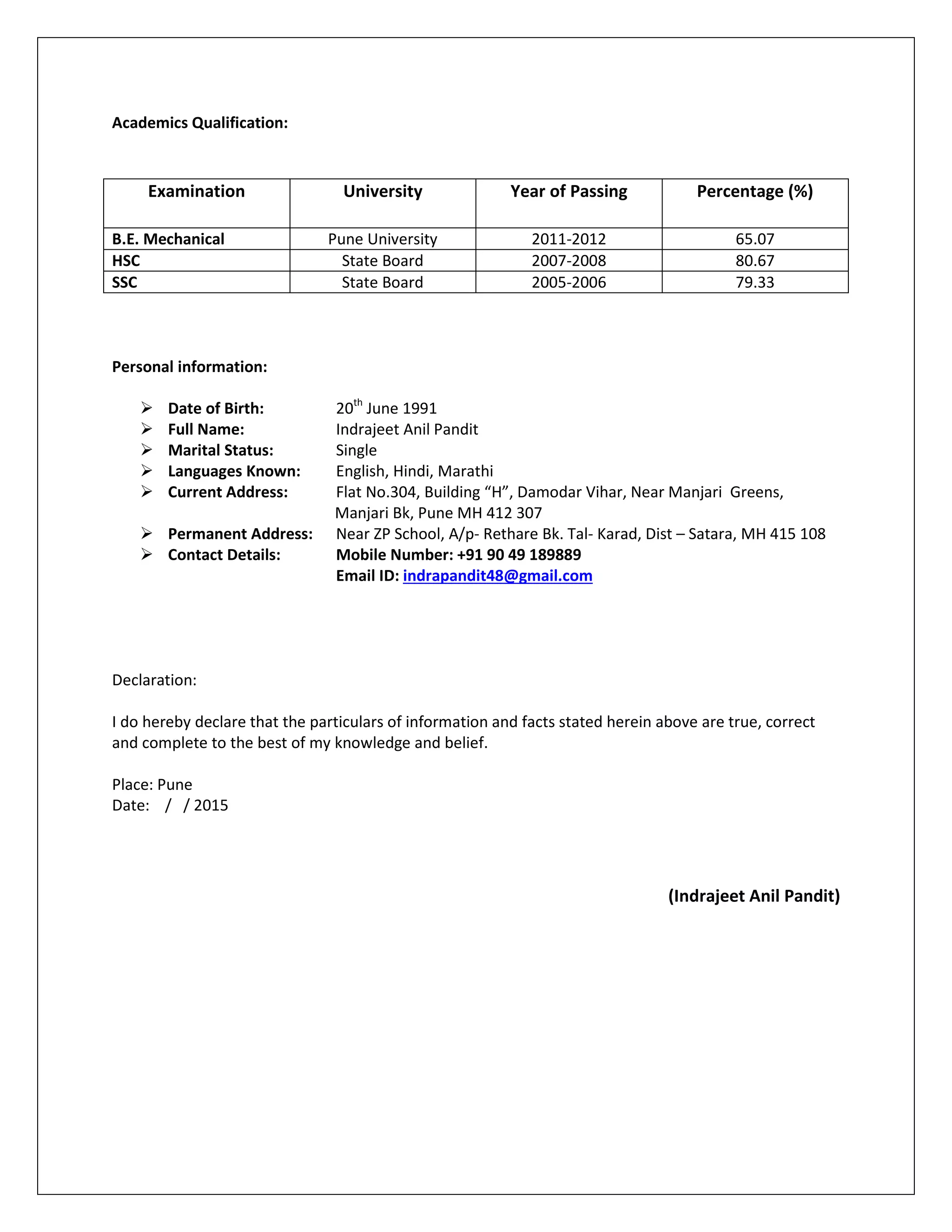 Indrajeet Pandit Resume | PDF