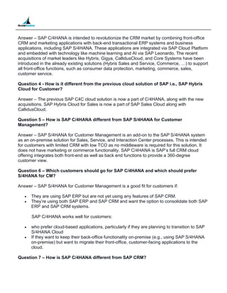 SAP C/4HANA FAQ's | PDF