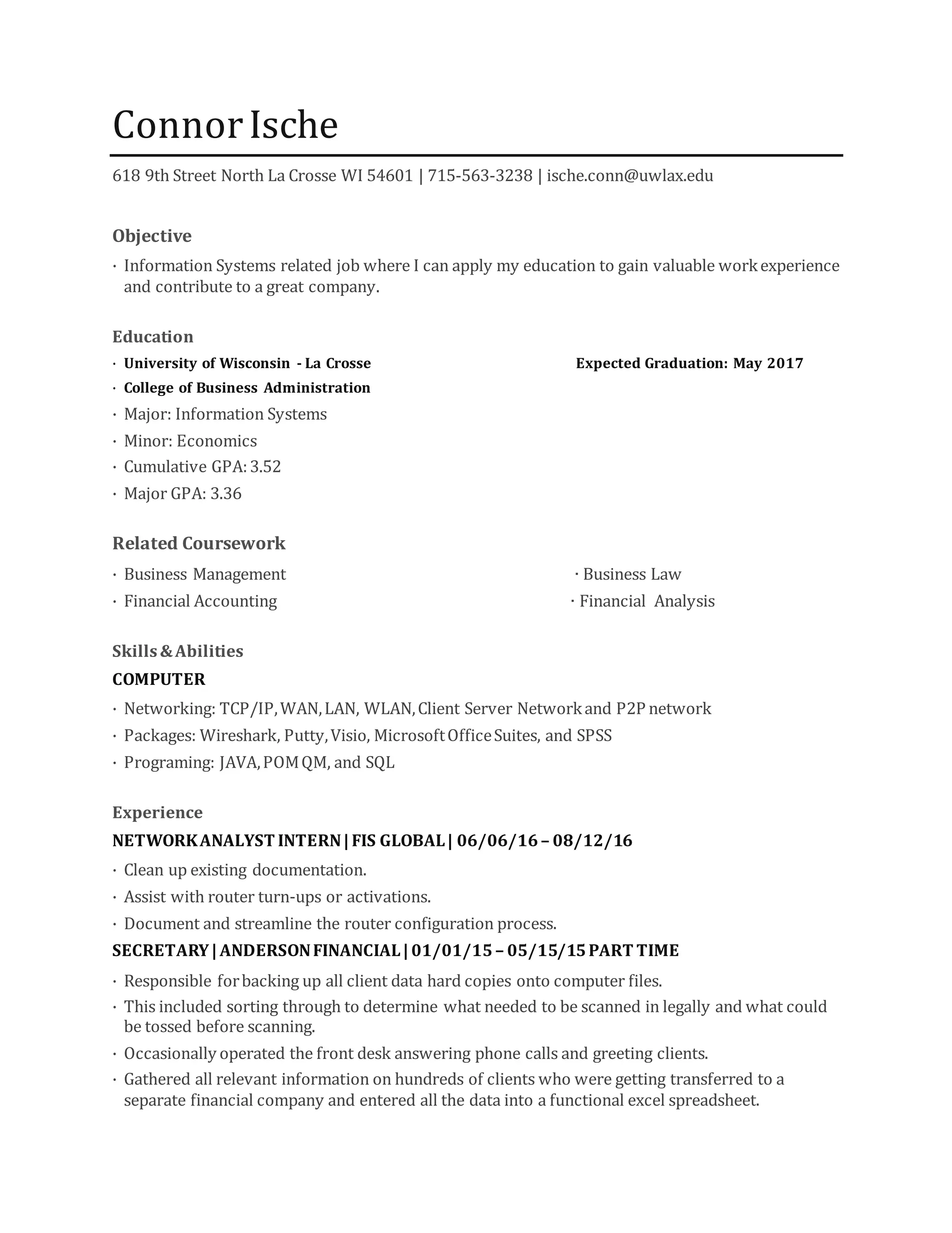 Resume | DOCX | Computer Networking | Computing
