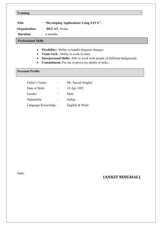 ankit cv | DOC | Business Administration | Business