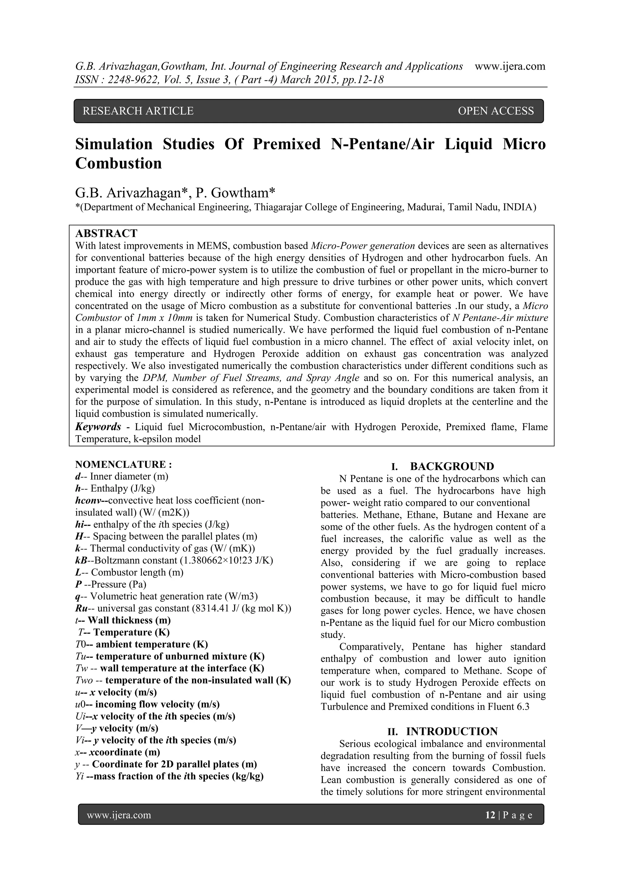 Simulation Studies Of Premixed N-Pentane/Air Liquid Micro Combustion | PDF