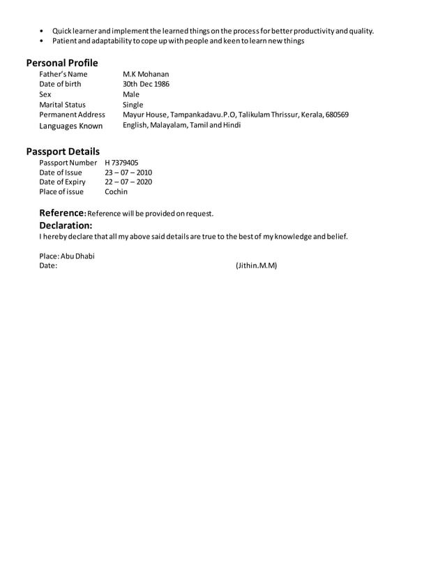 Jithin Resume | DOCX