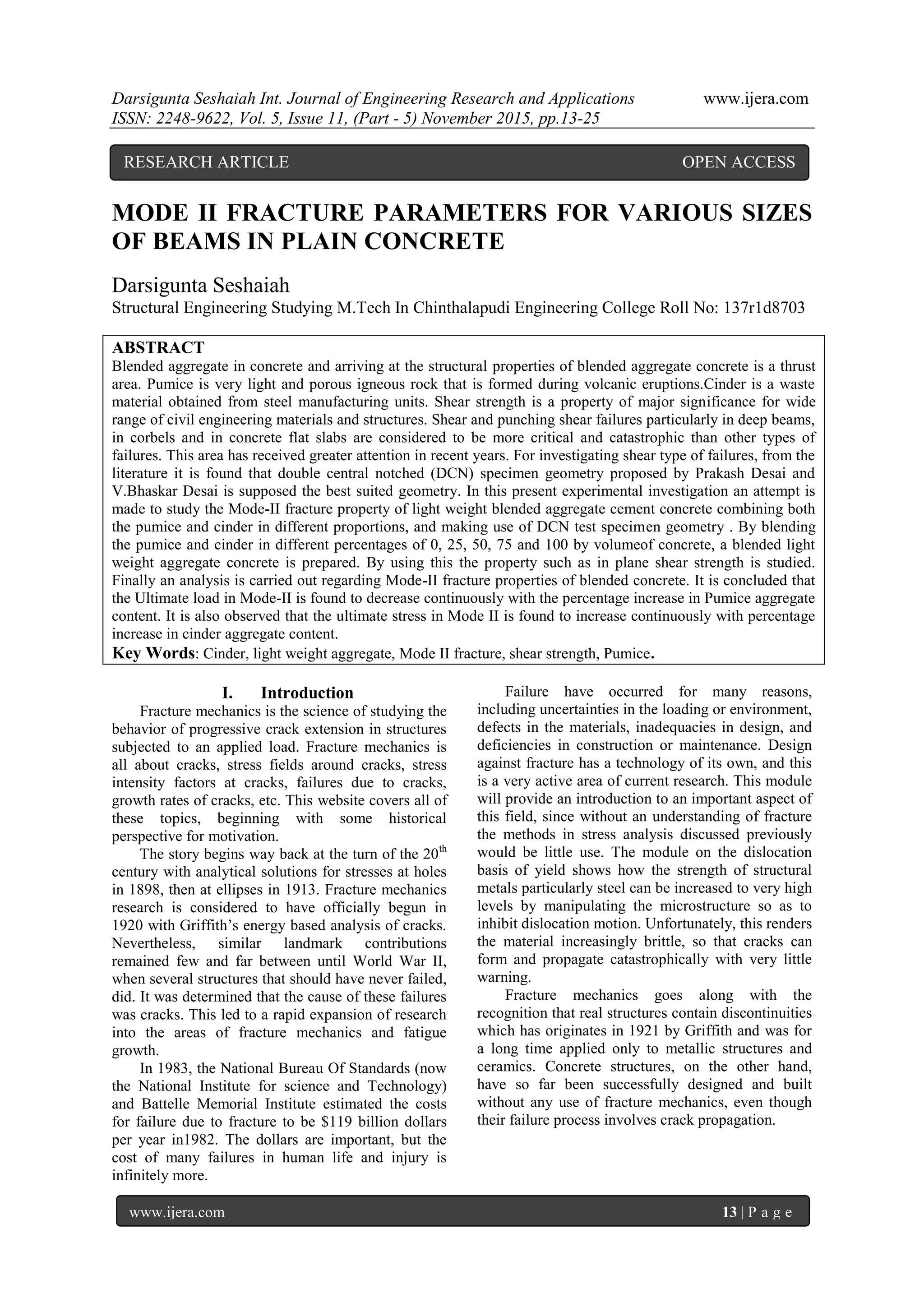 MODE II FRACTURE PARAMETERS FOR VARIOUS SIZES OF BEAMS IN PLAIN ...