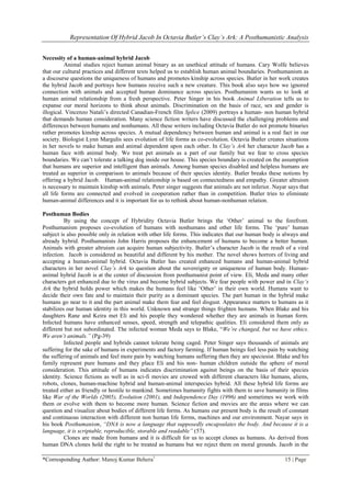 Representation of Hybrid Jacob in Octavia Butler’s Clay’s Ark: A Posthumanistic Analysis | PDF