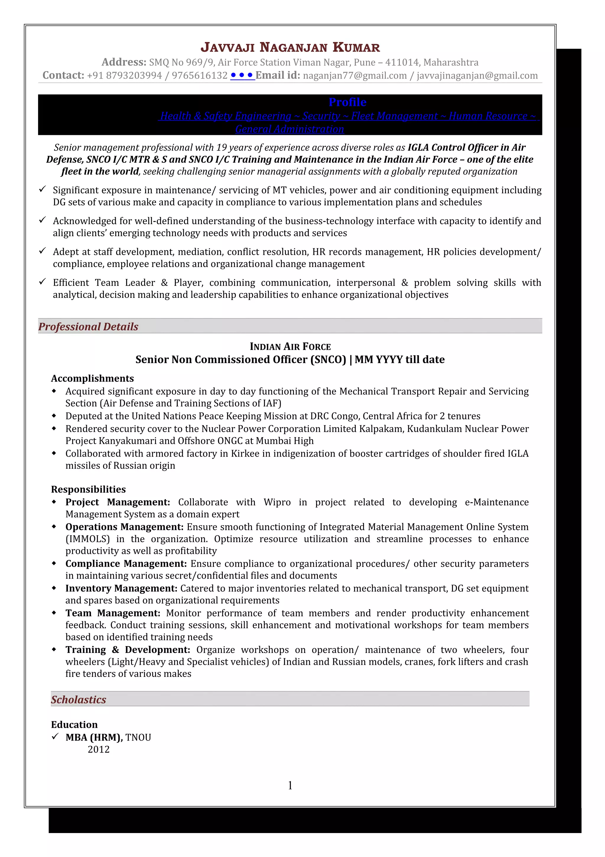 Resume - Javvaji Naganjan Kumar | DOC | Business Administration | Business