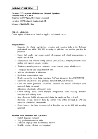 P2P Logistics Administrator | DOCX