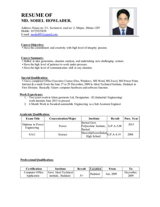 Resume of Md. Sohel | DOCX