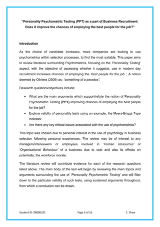 Personality Psychometric Testing | PDF