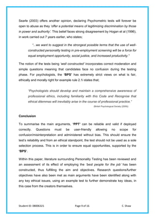 Personality Psychometric Testing | PDF