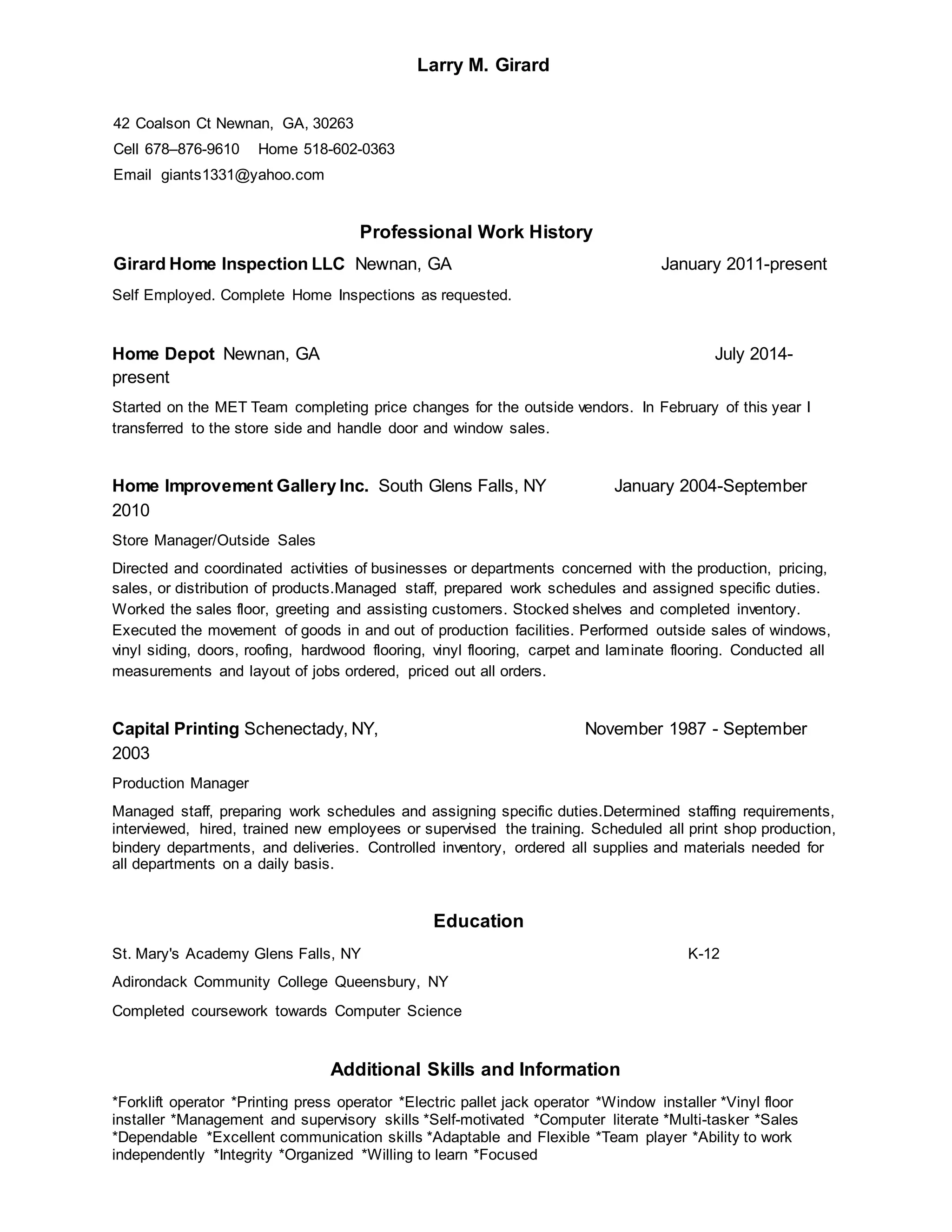 Larry M. Girard Resume | PDF