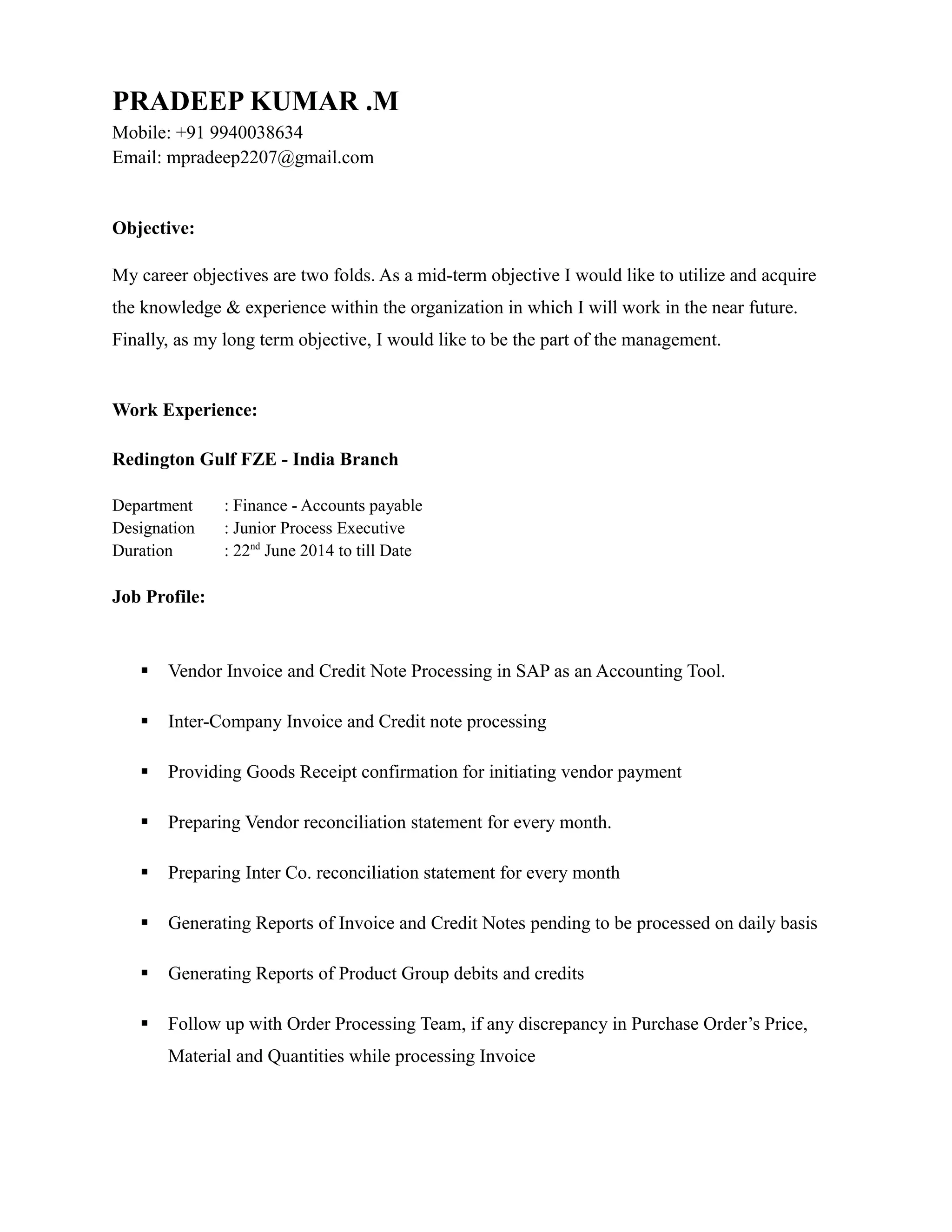 Pradeep resume | PDF