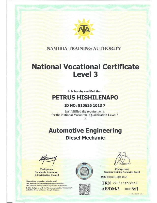 National Vocational Certificate | PDF