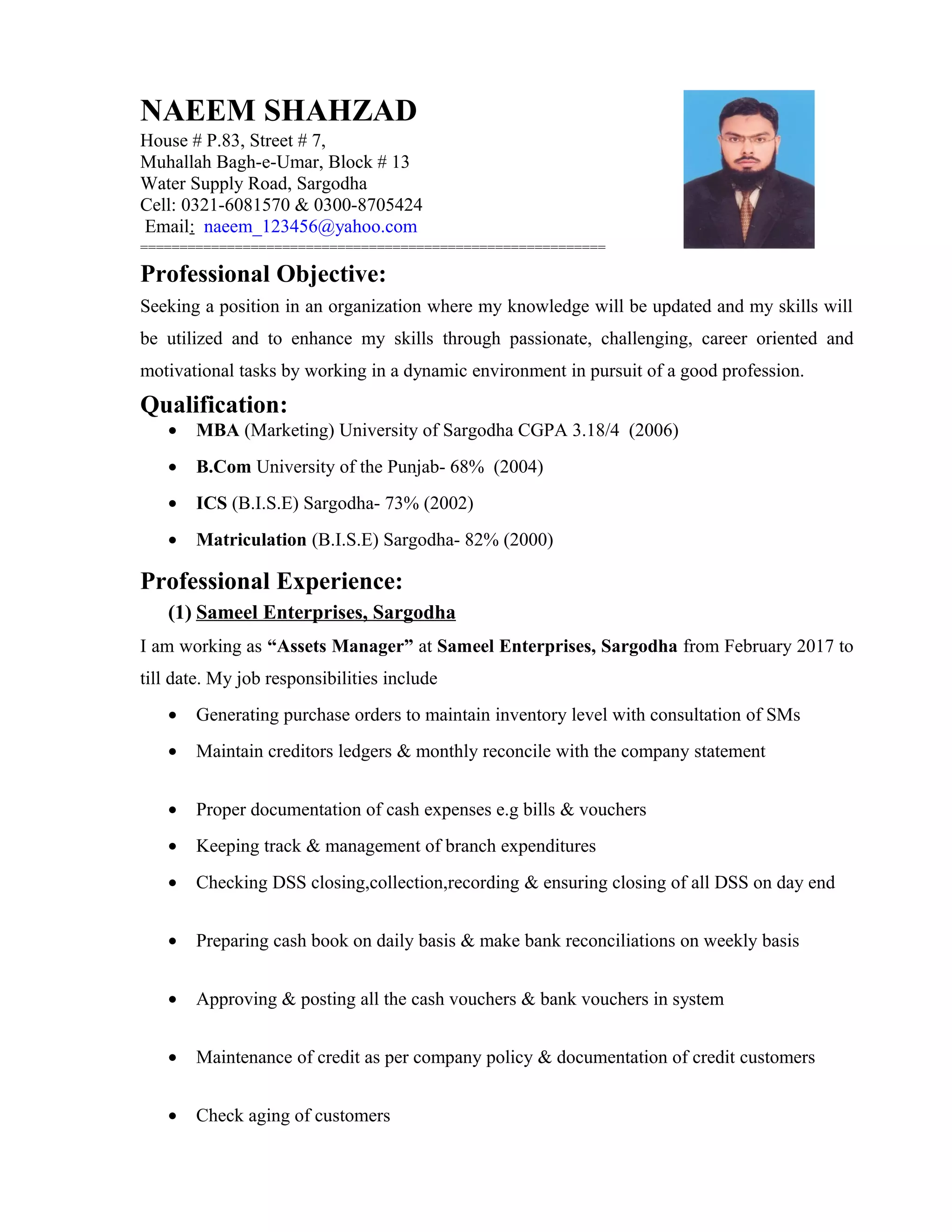 Naeem new CV | DOC | Business Accounting & Finance | Business