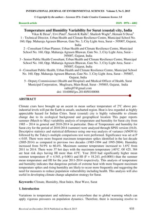 Temperature and Humidity Variability for Surat (coastal) city, India | PDF