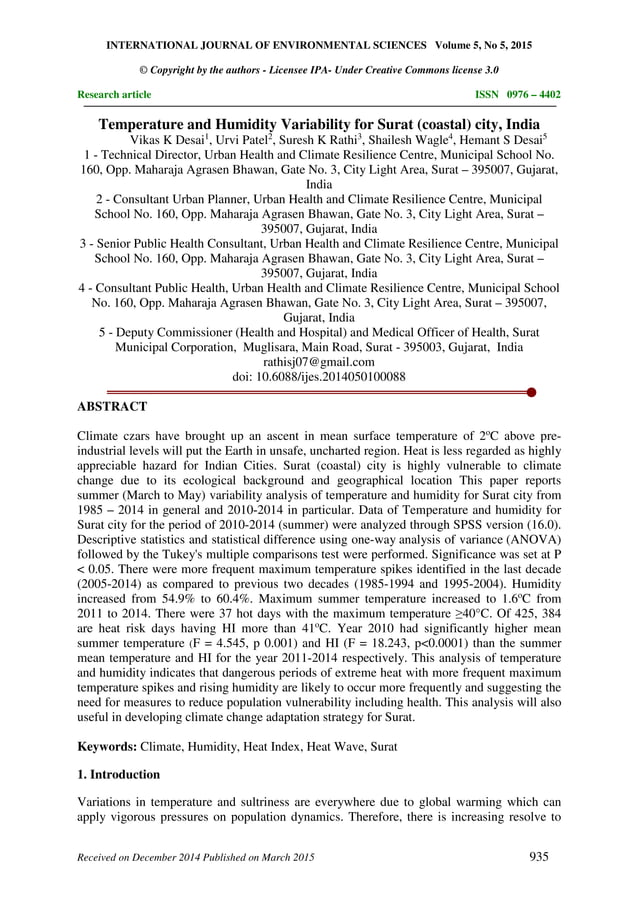 Temperature and Humidity Variability for Surat (coastal) city, India | PDF