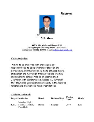Cv of Md. Musa.JU., | DOC