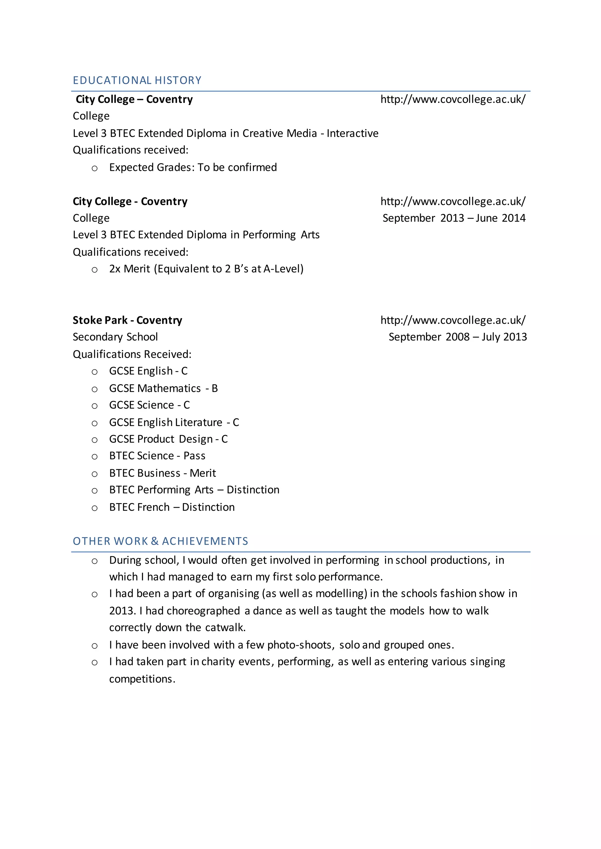 CV (applying for general jobs) | DOCX