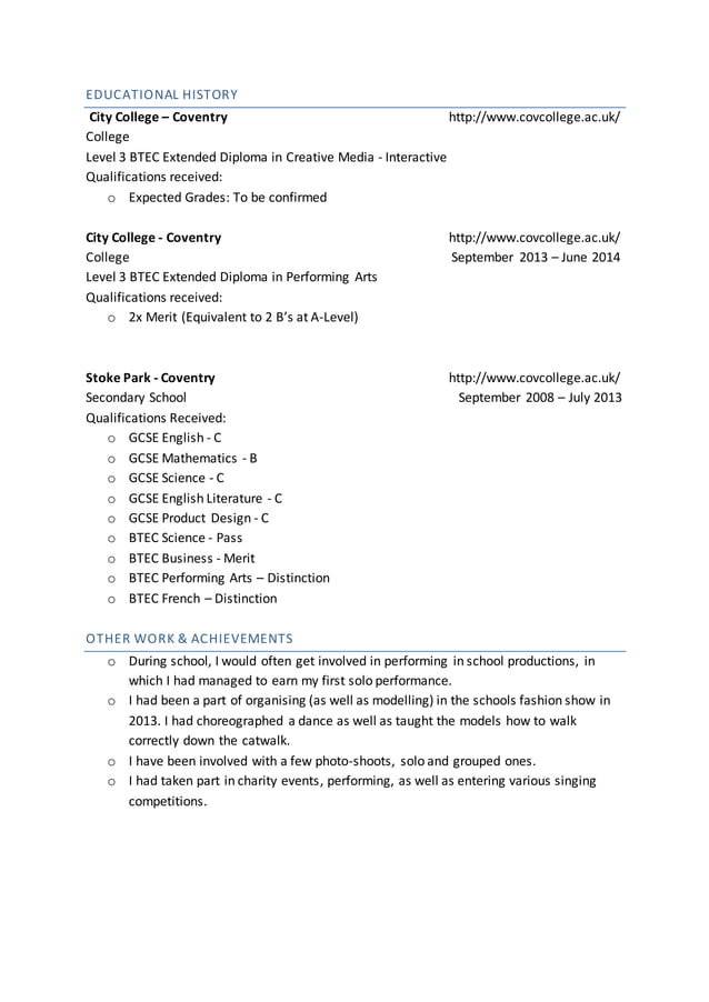 CV (applying for general jobs) | DOCX | Secondary Education | Education