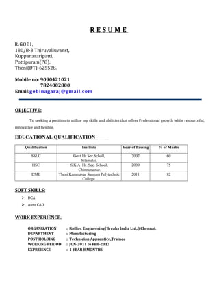 R.GOBI RESUME | DOC