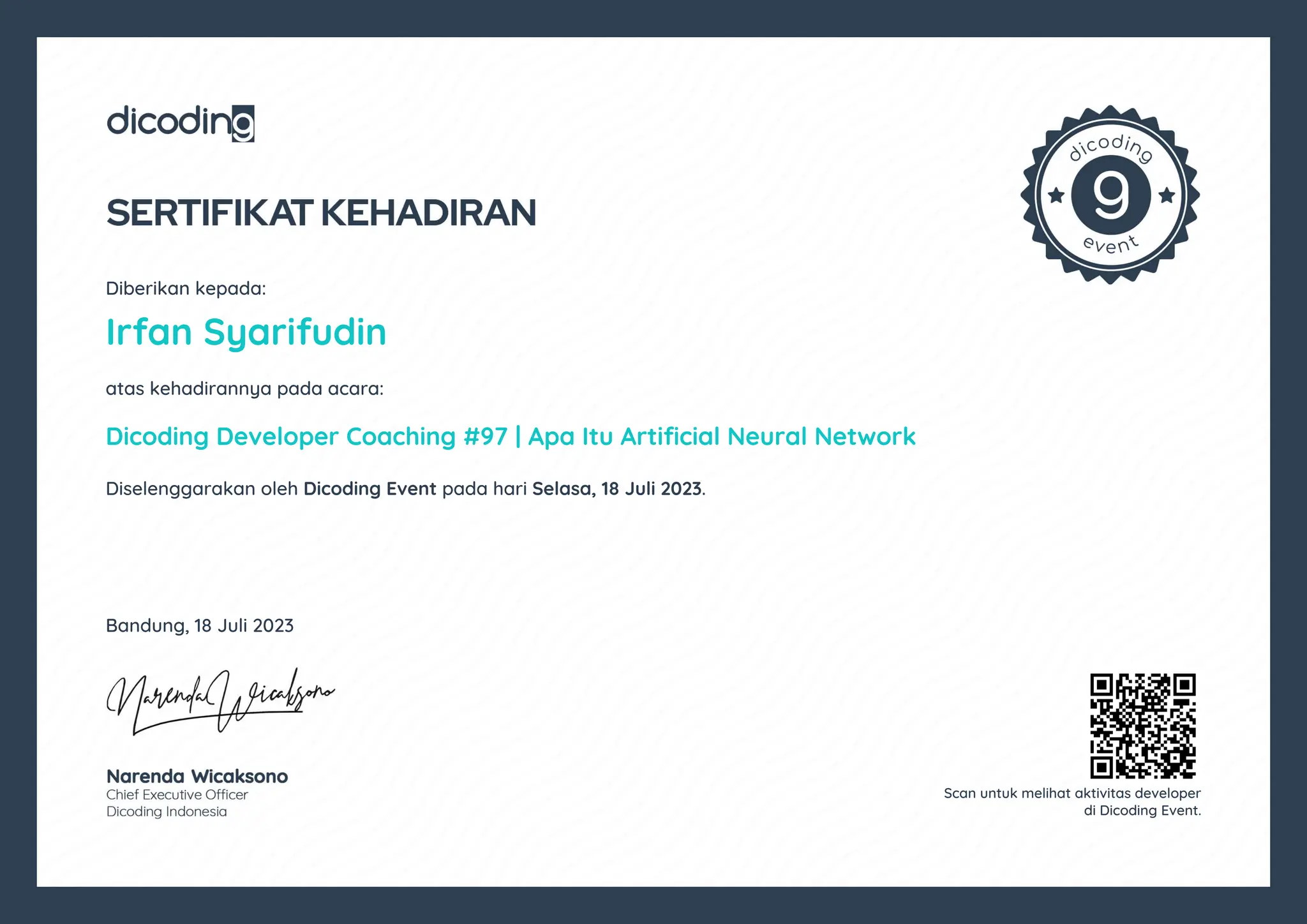 Dicoding Developer Coaching 97 Apa Itu Artificial Neural Network Certificate | PPT
