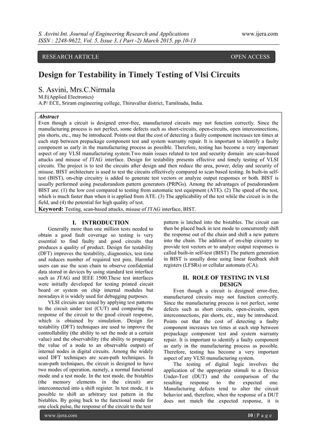 Design for Testability in Timely Testing of Vlsi Circuits | PDF ...