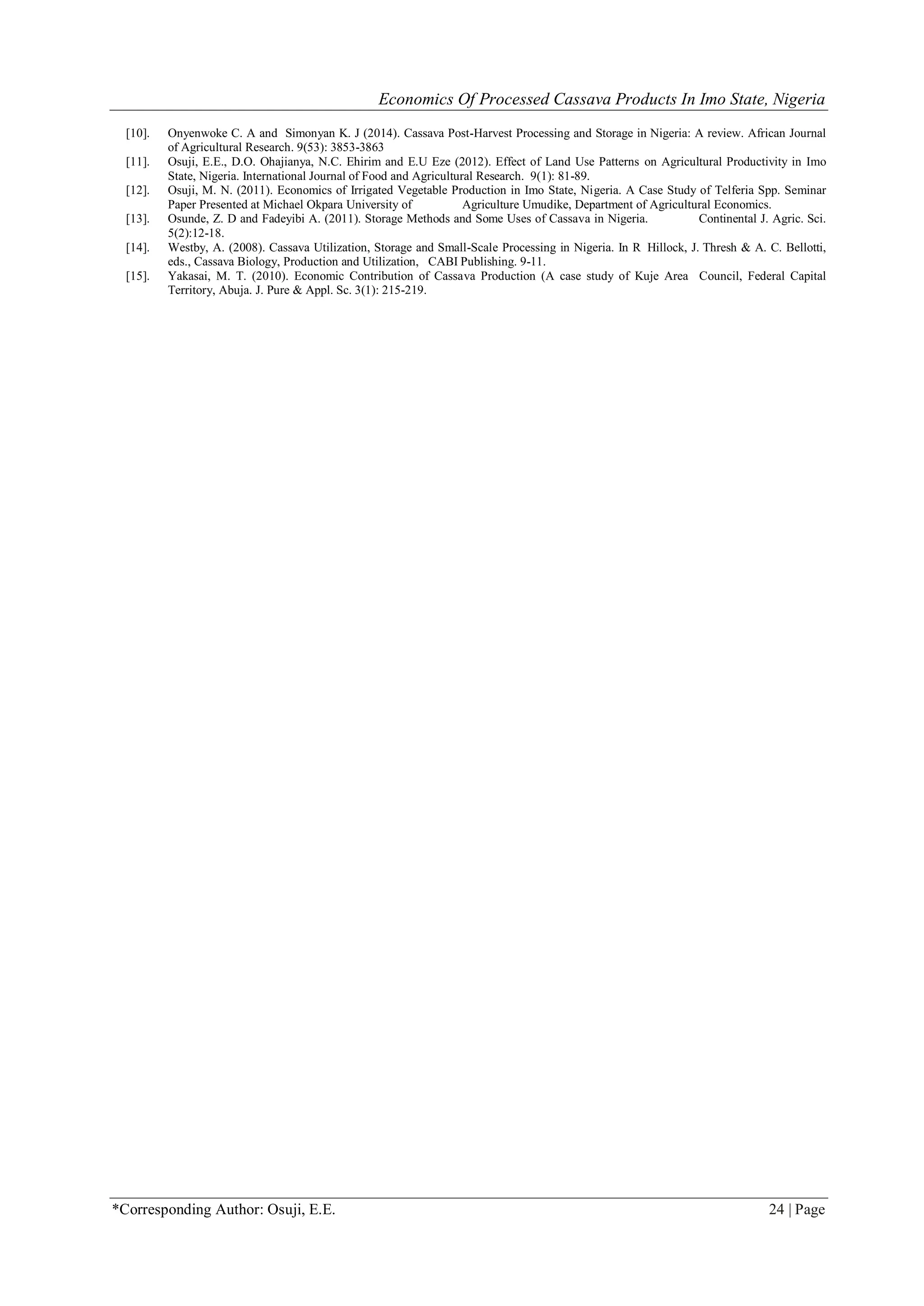 Economics of Processed Cassava Products in Imo State, Nigeria | PDF