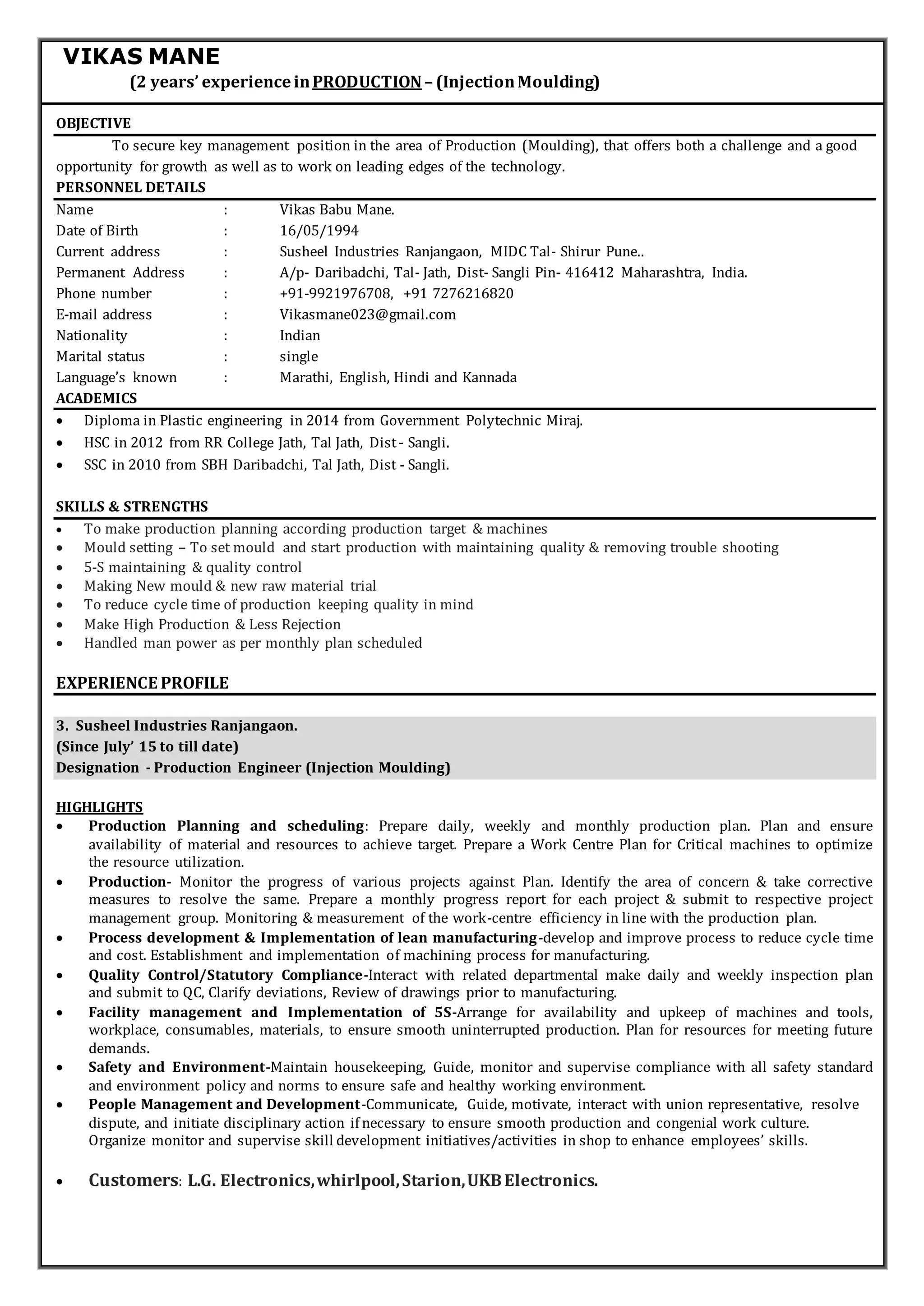 Vikas Mane cv | DOCX