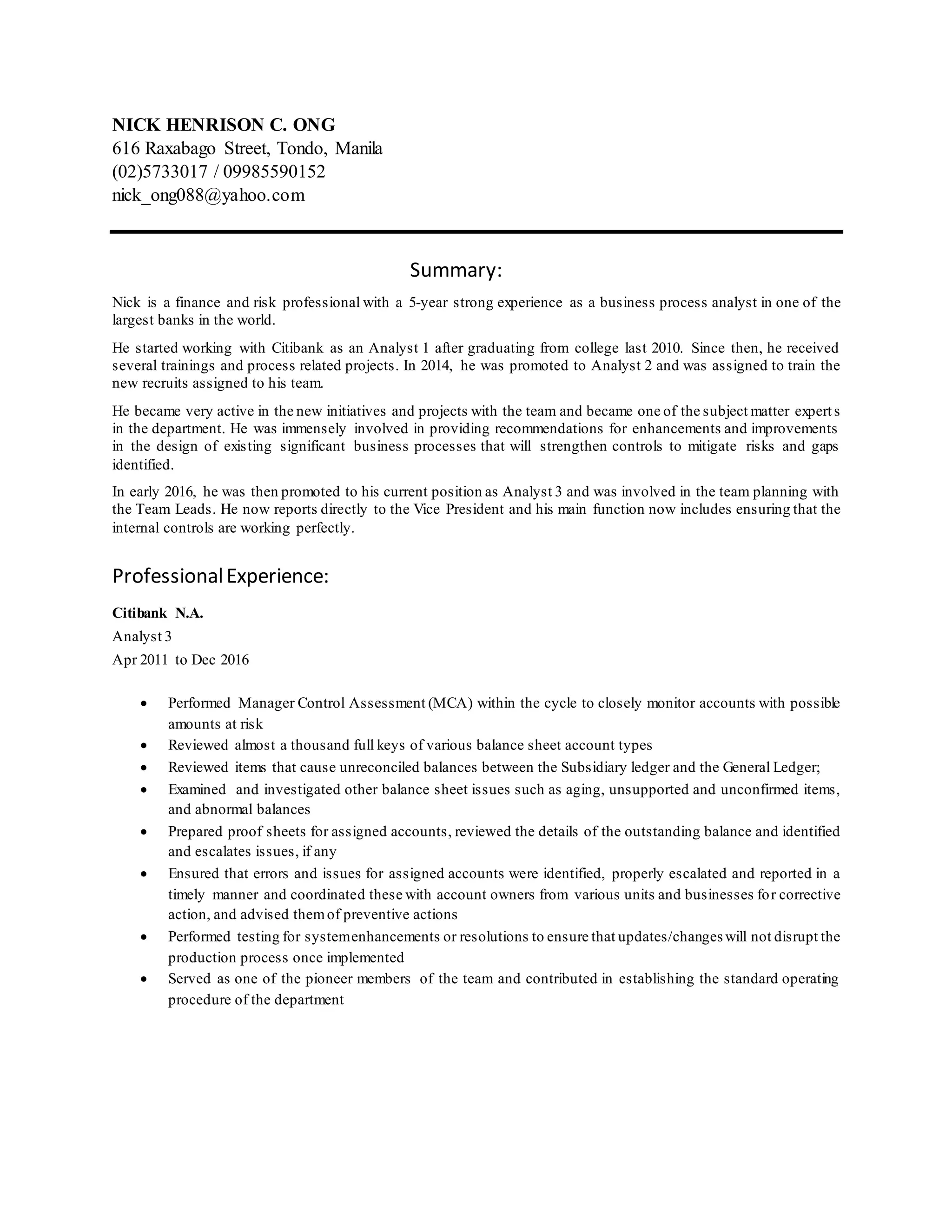 Nick Ong Resume | PDF