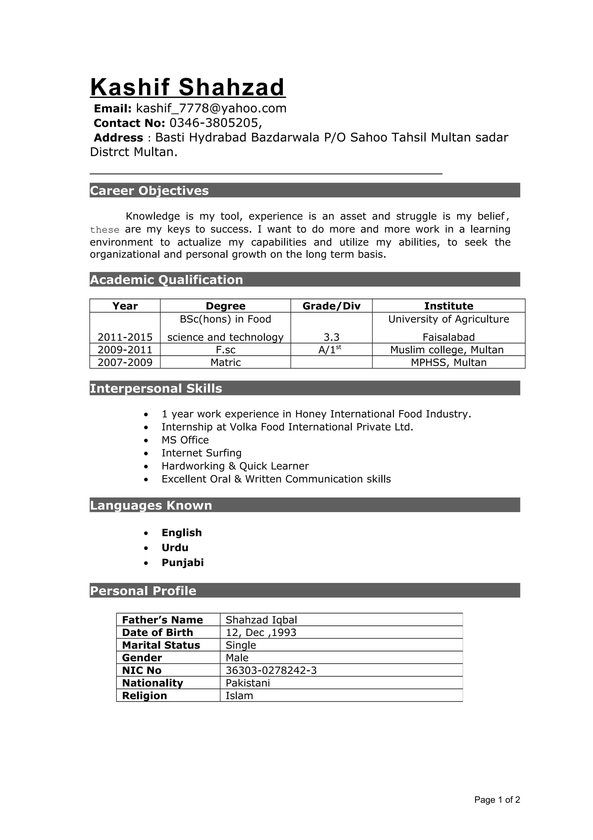 Kashif CV | DOC | Islam | Religion & Spirituality