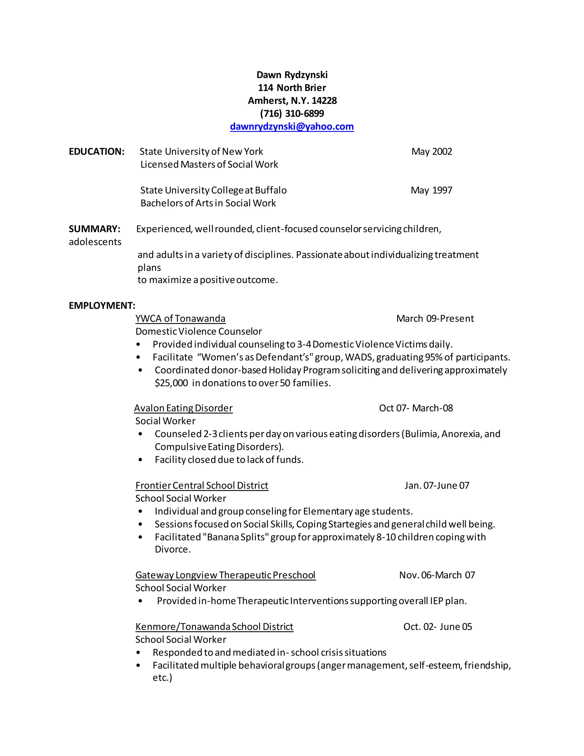 resume dawn 2016 | DOCX