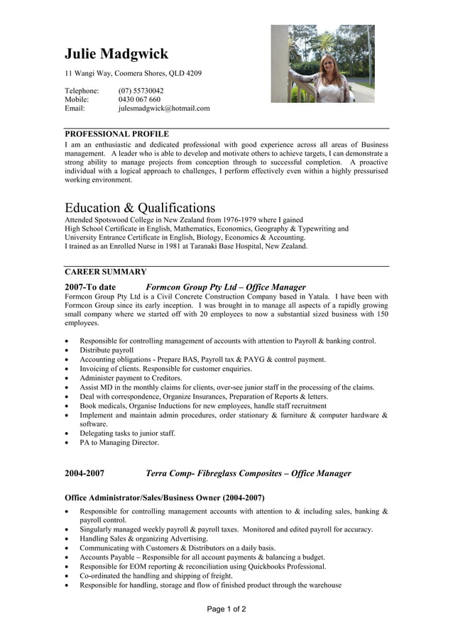 Julie Madgwick Resume | PDF | Business | Business and Finance