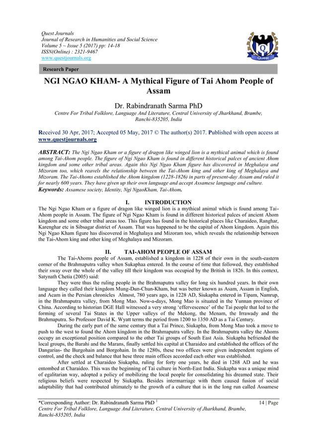 NGI NGAO KHAM- A Mythical Figure of Tai Ahom People of Assam | PDF