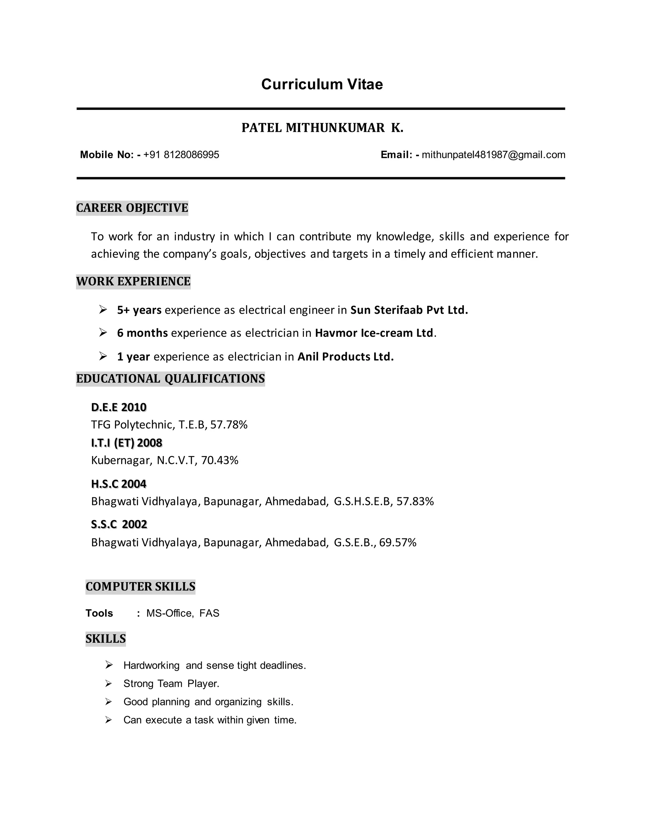 MITHUN PATEL( CV ) | DOCX