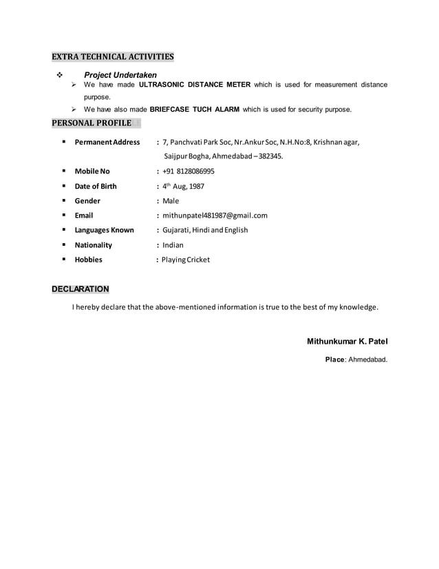 MITHUN PATEL( CV ) | PDF