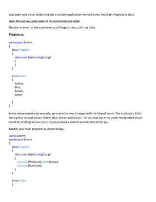 Diving in OOP (Day 6): Understanding Enums in C# (A Practical Approach) | PDF