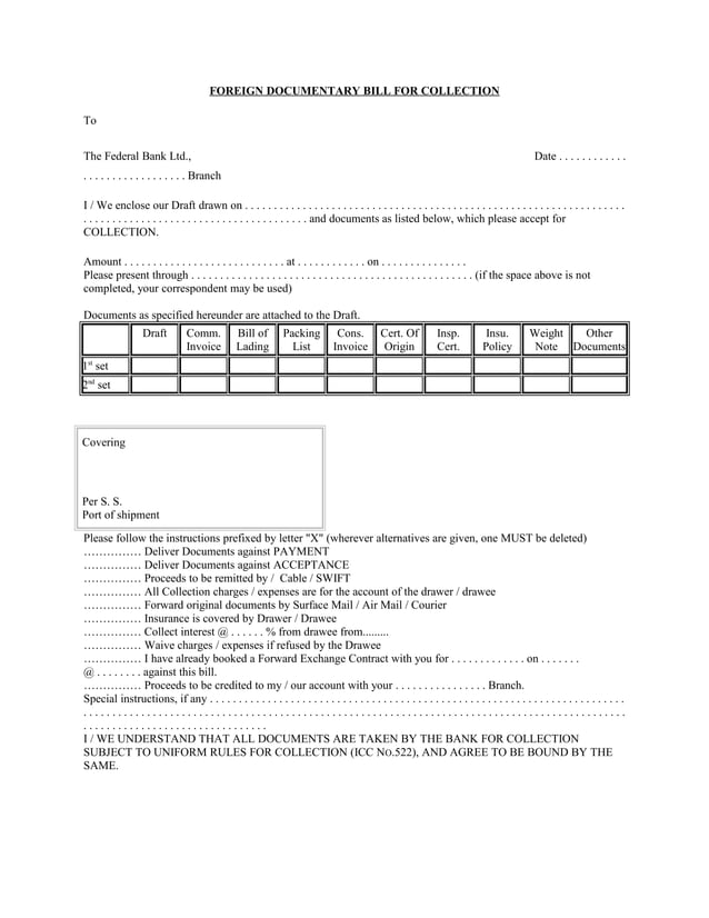 C 559 foreign documentary bill for collection | DOC | Business Banking ...