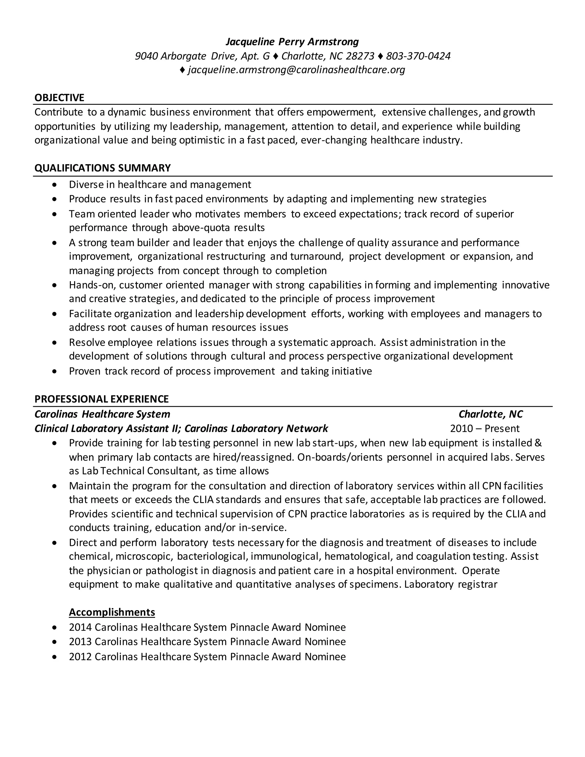 Jacqueline Armstrong Resume 2015 | DOCX