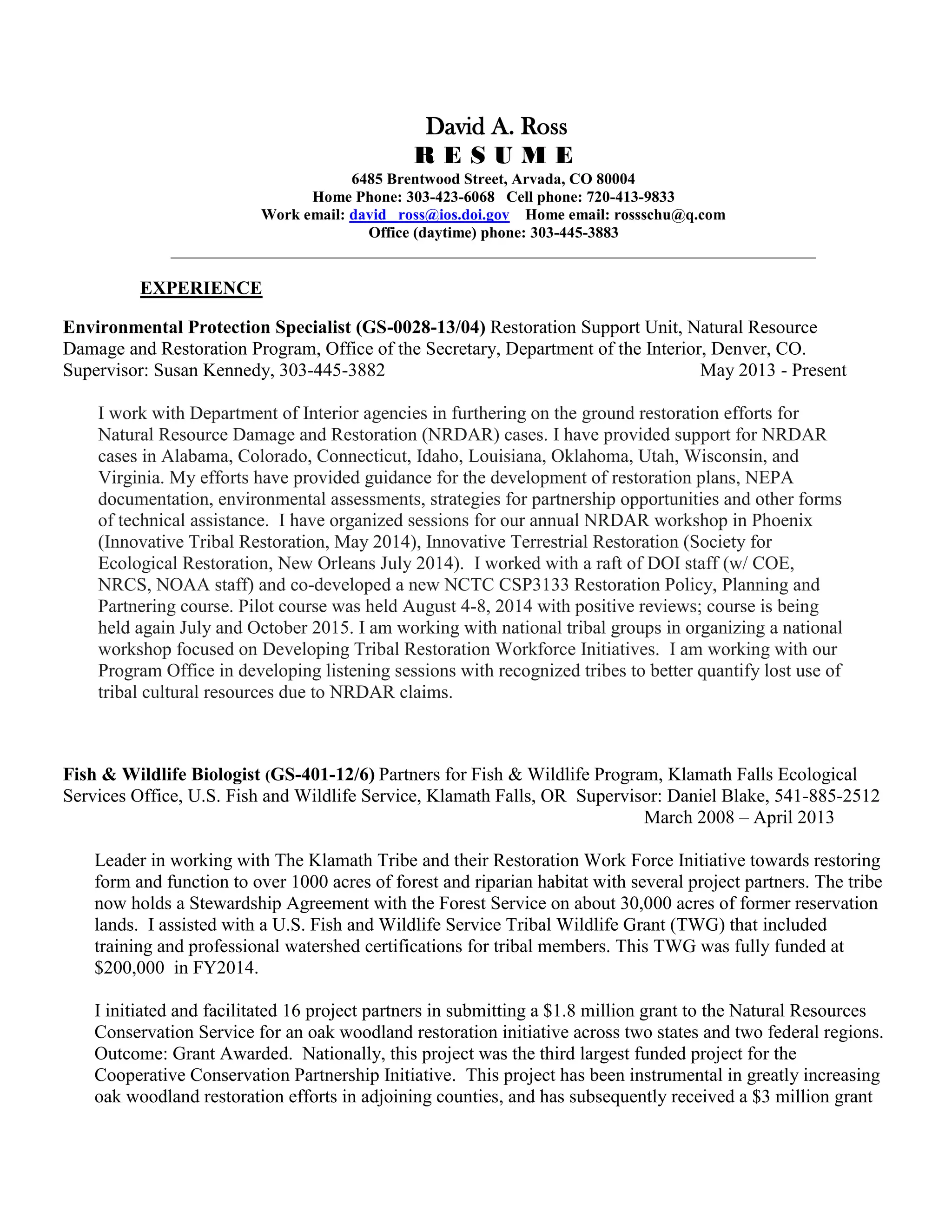 DA Ross Resume July 2015 DOI | PDF