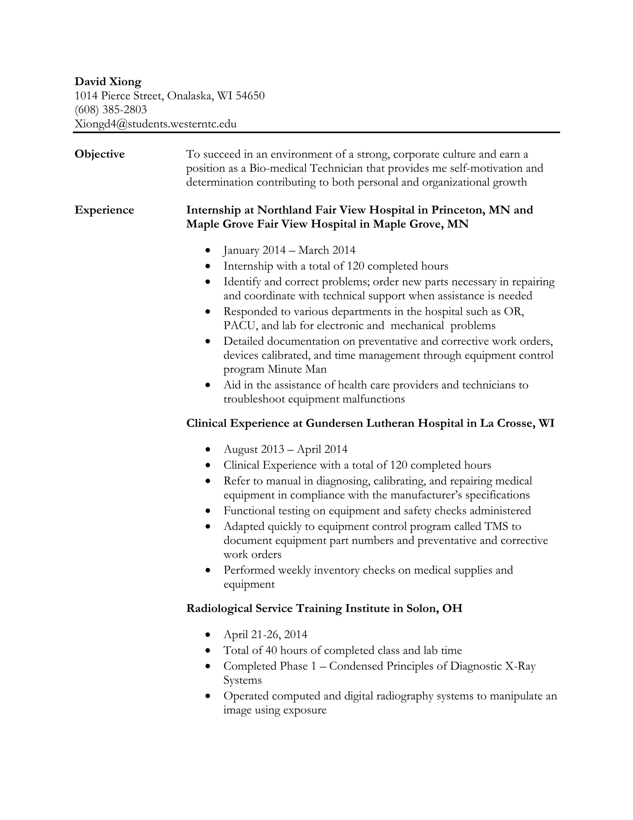 David Xiong Resume 4 | DOCX | Resume Writing and Advice | Job Search