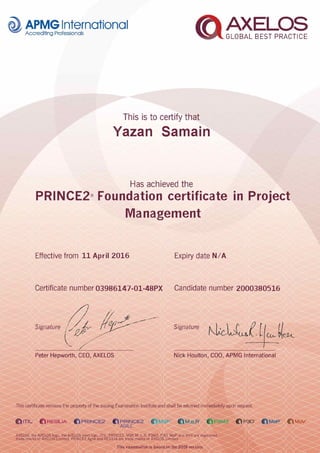 PRINCE2 Foundation Certificate | PDF